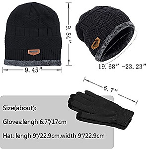 T WILKER 2Pcs Kids Winter Knitted Hats+Neck Set Warm Fleece Lining Cap for 5-14 Year Old Boys Girls (E-Black (hat+neck))