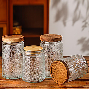 yoqelt Vintage Glass Jars with Wooden Lids, 2 Pack 34 oz Airtight Glass Food Storage Containers Sets for the Kitchen, Sugar Coffee Candy Spice Cookie Tea Pasta