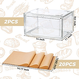 GROPKNIO 2pcs Large Bread Box Kitchen Countertop upgraded - Large Capacity Transparent Bread Rack Storage Box， 20 Sheets of Greaseproof paper-Stackable Double-Layer Bread Pantry Storage Container