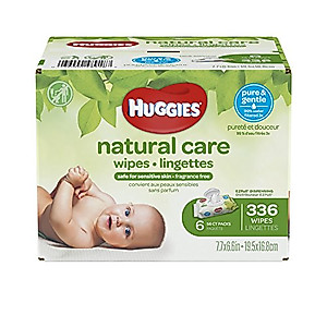 HUGGIES Natural Care Unscented Baby Wipes, Sensitive, Water-Based, 6 Flip-top Packs, 56 Count (Pack of 6)