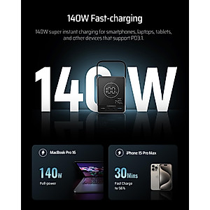 CUKTECH 30 Power Bank, 40,000mAh Power Station, 140W Laptop Power Bank, 144Wh Outdoor Generator, Multi-Port for 5 Devices, Fast & Wireless Charging, Portable Handle for Travel, Camping, Business Trip