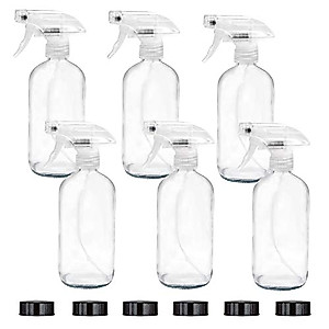 Easeen 6 Pack of 16 oz Glass Spray Bottles – Refillable Containers with Adjustable Sprayer for Essential Oils, Plants, Cleaning Products, Cooking