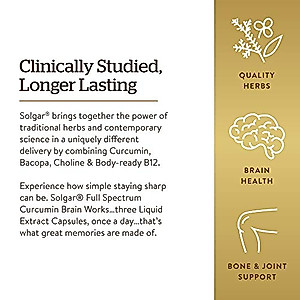 Solgar Full Spectrum Curcumin Brain Works, 90 Licaps - Support Memory Recall, Focus, Cognitive Function - Antioxidant Support - Curcumin, BacoMind, Choline, Vitamin B12 - Non-GMO, Vegan - (Pack of 2)