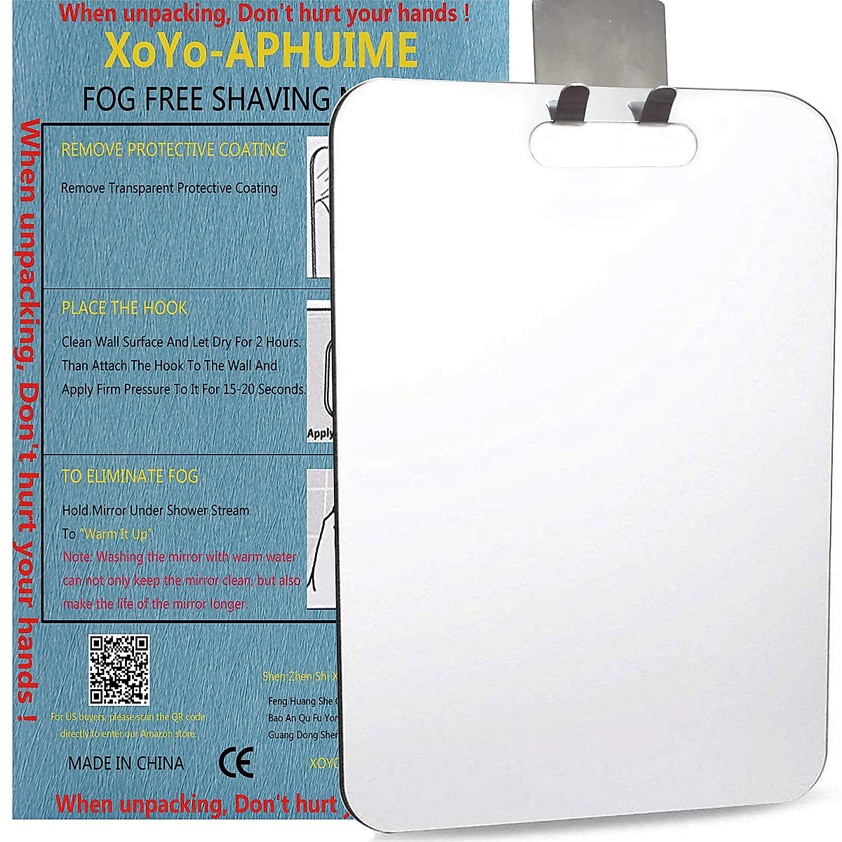 XoYo-Fogless Shower Mirror (11inX7.48in), Anti-Fog Shower Mirror, Shower Makeup Shave Mirror, Frameless Shower Mirror, Wall Hanging Mirror (Large, Shaver Hook)