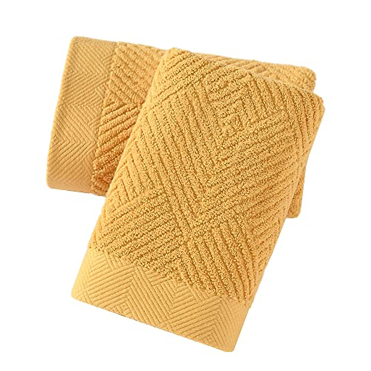 sense gnosis Yellow Hand Towels Set of 2 Striped Weave 100% Terry Cotton Towel Super Soft Highly Absorbent Face Towel for Bathroom 13" X 29"