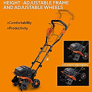 SuperHandy Tiller Cultivator Rototiller Electric Portable 40V 14" Inch Tilling Width 4 Premium Steel Adjustable for Garden & Lawn, Digging, Weed Removal & Soil Cultivation with Extra Battery