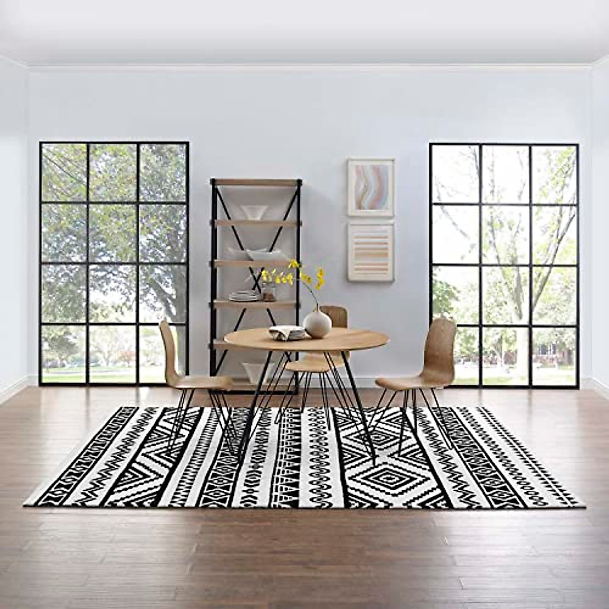 Modway Haku Geometric Moroccan Tribal 8x10 Area Rug With Contemporary Design In Black and White
