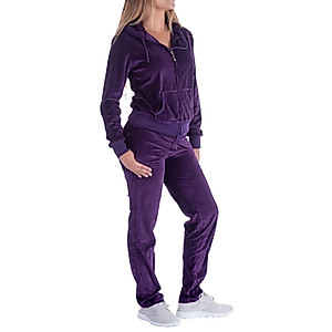 LeeHanTon Women Jogging Suits Sets Velour Outfit Athletic Zip Up Hoodie and Sweatpants Solid Workout 2 Pieces Tracksuit Purple M