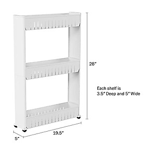 Lavish Store 3-Tier Rolling Cart – Narrow-Space Kitchen or Bathroom Slim Slide Shelves – Organization and Storage Furniture by Lavish Home, (L) 19.5” x (W) 5” x (H) 28”, White