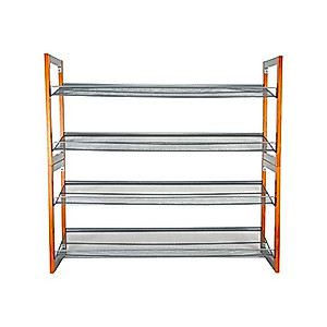 Organize It All Stackable Shoe Storage Rack | Dimensions: 12.75 x 35.25 x 33.46 inches | 4 Shelves | Holds 16 Pairs | Freestanding | Space Saver | Durable | Home Organization | Grey