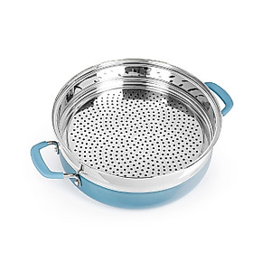 Granitestone Nonstick Everyday Pan Stir Fry Pan Multi-Purpose Pan 3 Piece Set with Tempered Glass Lid & Stainless-Steel Steamer, 5.5 Qt, Dishwasher Safe - 100% PFOA FREE, Turquoise