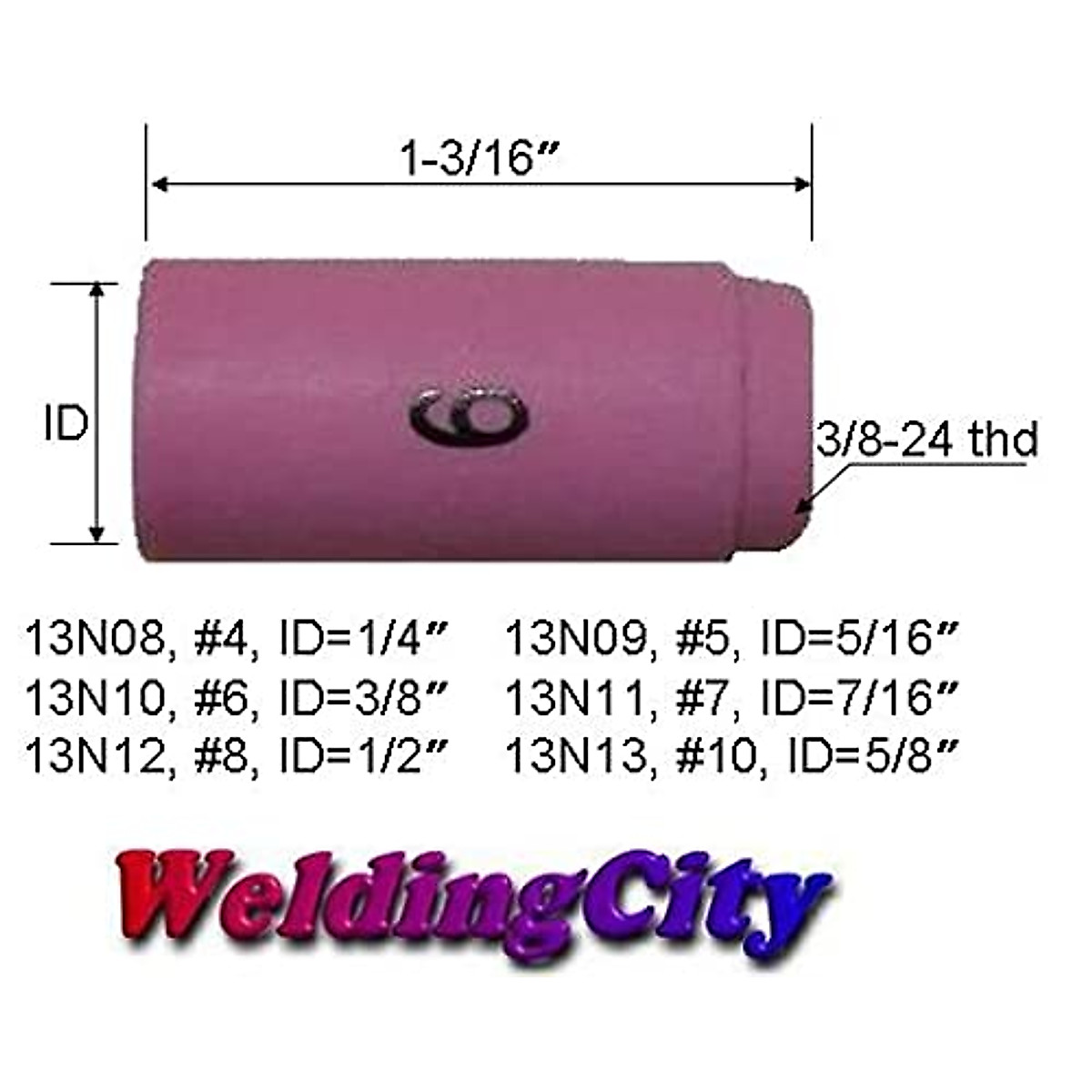 WeldingCity 10-pk Alumina Ceramic Cup 13N10 (#6, 3/8") for TIG Welding Torch 9, 20 and 25 Series from Weldcraft Lincoln Miller ESAB CK