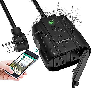 Outdoor Smart Plug, TESSAN WiFi Outlet Works with Alexa, Google Assistant, 2 Individual Socket Outside Power Strip Waterproof Timer Extension Cord with Switch for Lights and 2HP Pool Pump