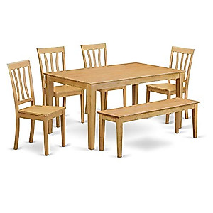 East West Furniture Capri 6 Piece Set Contains a Rectangle Dining Room Table and 4 Kitchen Chairs with a Bench, 36x60 Inch, Oak