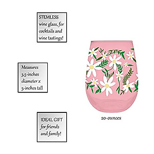 slant collections Stemless Wine Glass Bridal Shower Wedding Gift, 20-Ounce, Daisies