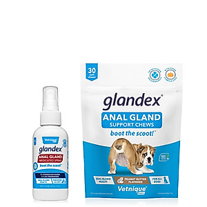 Glandex Medicated Spray for Dogs & Cats (4oz) and Glandex anal gland Support Chews 30 Ct Bundle Dog Deodorizing Spray & Anti-Itch Spray for Dogs, Dog Treats with Probiotics