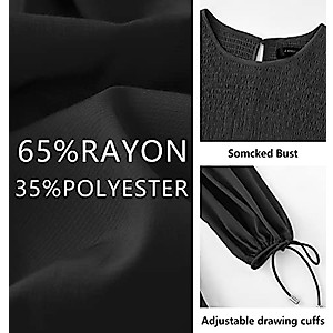 ZESICA Women's Long Sleeve Smocked Dress Spring Casual Crew Neck Tiered Swing Cocktail Wedding Party Mini Dresses,Black,Medium
