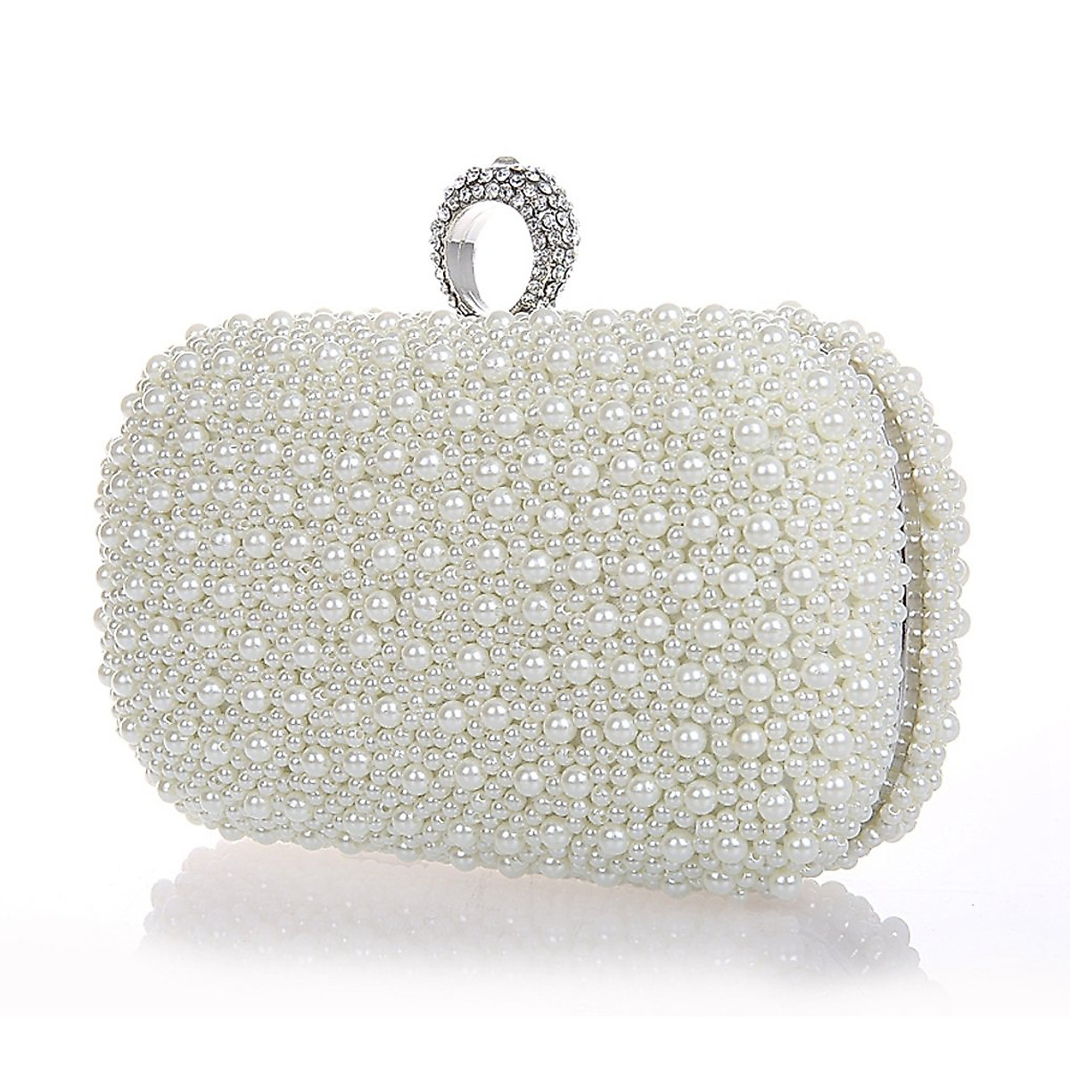 Snowskite Women's Luxury Full Pearls Kiss Lock Evening Bag Prom Wedding Clutch Purse Ivory