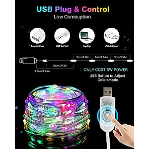 MIHAZ Fairy Lights 16.4ft, RGB Multicolor Changing APP Music Sync Christmas Outdoor String Lights with Remote, USB Control Waterproof DIY Multi-Mode Twinkle Rope Lights Kits for Garden Bedroom Party