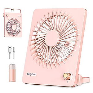 EasyAcc Portable Desk Fan Desktop Fan, 3350 Battery Operated Fan 6-Inch Foldable Travel Fan [ Ultra-Quiet Step-less Speed Control ] 160°Tilt Standing Hanging Fan for Travel Office Home Outdoor