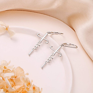 925 Sterling Silver Infinity Love of God Simple Dainty Religious Faith Cross Dangle Fishhook Earrings for Women Christian Easter Jewelry