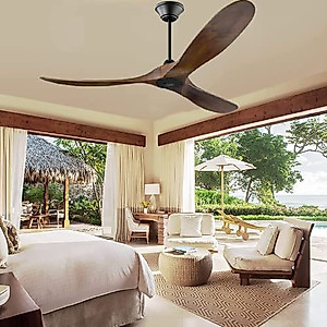 Outdoor Ceiling Fans without Light, 70" Modern Low Profile Flush Mount Ceiling Fan with Remote, 3 Blades Propeller Ceiling Fan No Lights for Patios Farmhouse Bedroom, 6-Speed, Quiet DC Motor, Timer