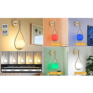 jengush Pack Wall Sconces/Wall Lights, Not Hardwired Brass Gold -White Glass Globe Wall Lamps, Wireless Light Fixture for Bedroom, Living Room, Bathroom, Hallway (GD)