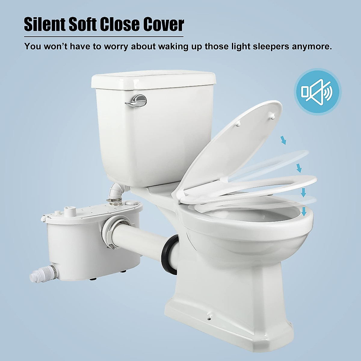 500Watt Upflush Toilet with Bidet Sprayer- Macerating Toilet withToilet Bowl,Toilet Tank and Macerator Pump with 4 Water Inltes for Kitchen Sink, Bathroom, Laundry