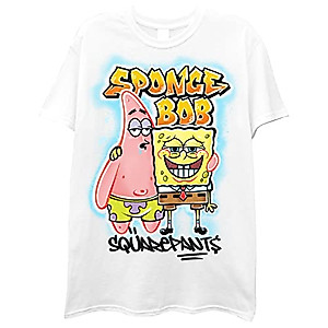 Mens Spongebob Squarepants Classic Shirt - Spongebob, Patrick & Krusty Krab T-Shirt (White, Medium)