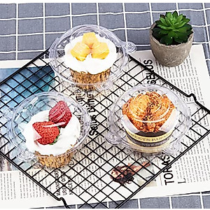 TOFLEN 100ct Disposable Clear Plastic Packaging Box with Cover - Plastic Hinged Food Container for Desserts To-Go, Fruit, Bread, Party Favor Cake - Cupcake Boxes Individual