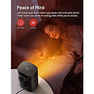 Space Heater, Portable Ceramic Heater with Thermostat, LED Display, PARIS RHÔNE 70°Oscillating Heater with Tip-over & Overheating Protection, 12h Timer, 24h Auto Shut off for Office Bedroom Indoor use