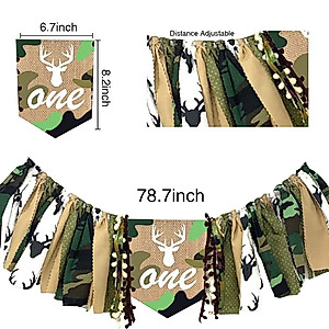 XCKALI Jungle Hunting High Chair Birthday Theme Banner 1st Birthday High Chair One Banner Camouflage Decoration High Chair Party Baby Shower Banner