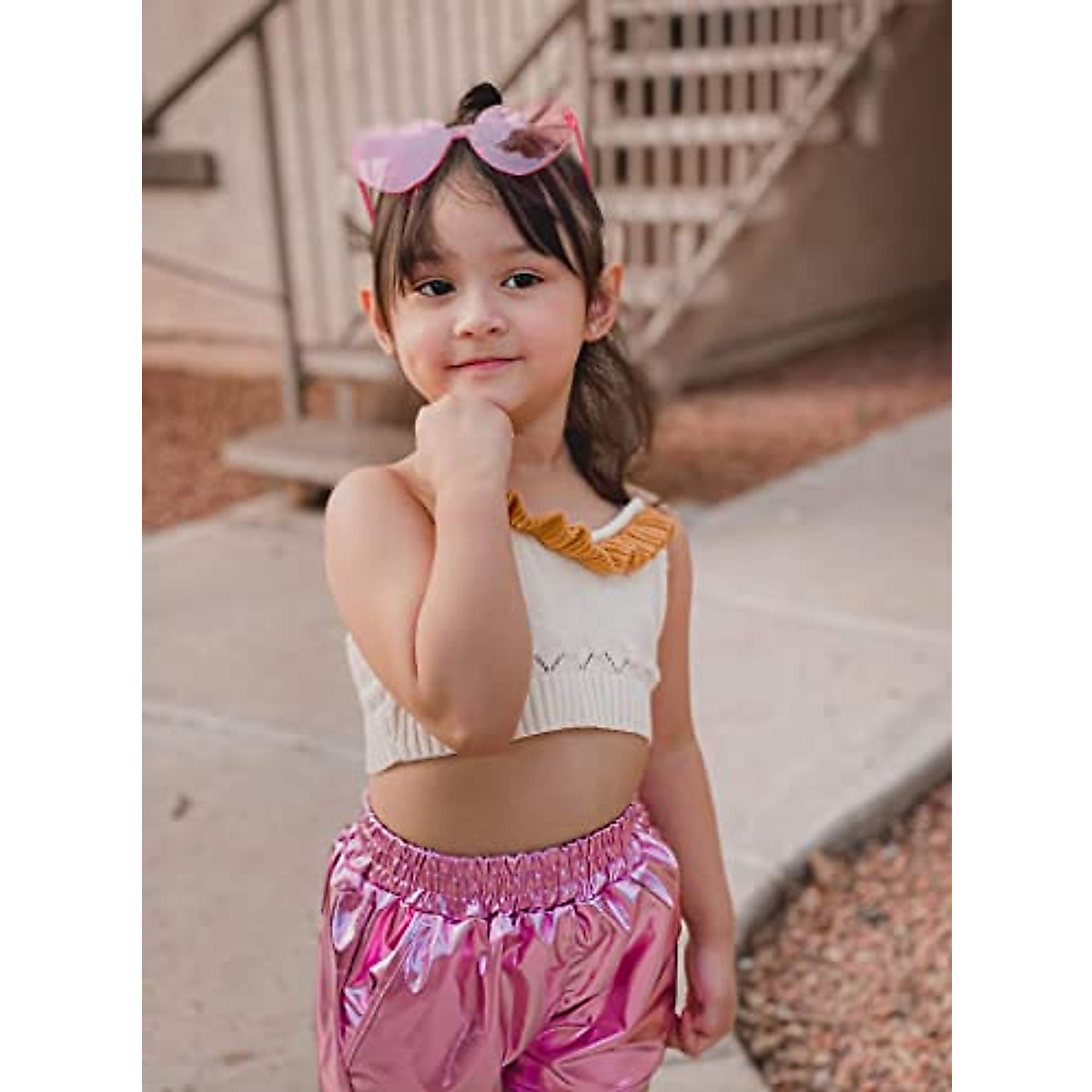 Girls Hot Pink Pants Metallic Shorts Rave Dance Shorts Shiny Metallic Shorts 6 7