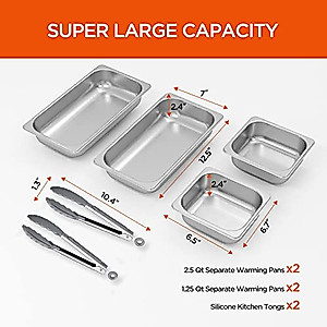 Eficentline 7.5Qt Buffet Server and Warmer,Electric Food Warmer for Parties,Stainless Steel Warming Trays with Adjustable Temperature,2x 2.5 Qt & 2x1.25 Qt Warming Pans,2 x Silicone Kitchen Tongs