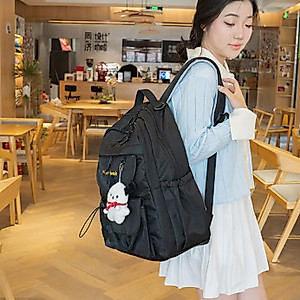 UIVXXUD Waterproof Nylon Backpack with Cute Design | Fits 14-Inch Laptop | Multiple Compartments | Lightweight | Bonus Dog Pendant (Black)