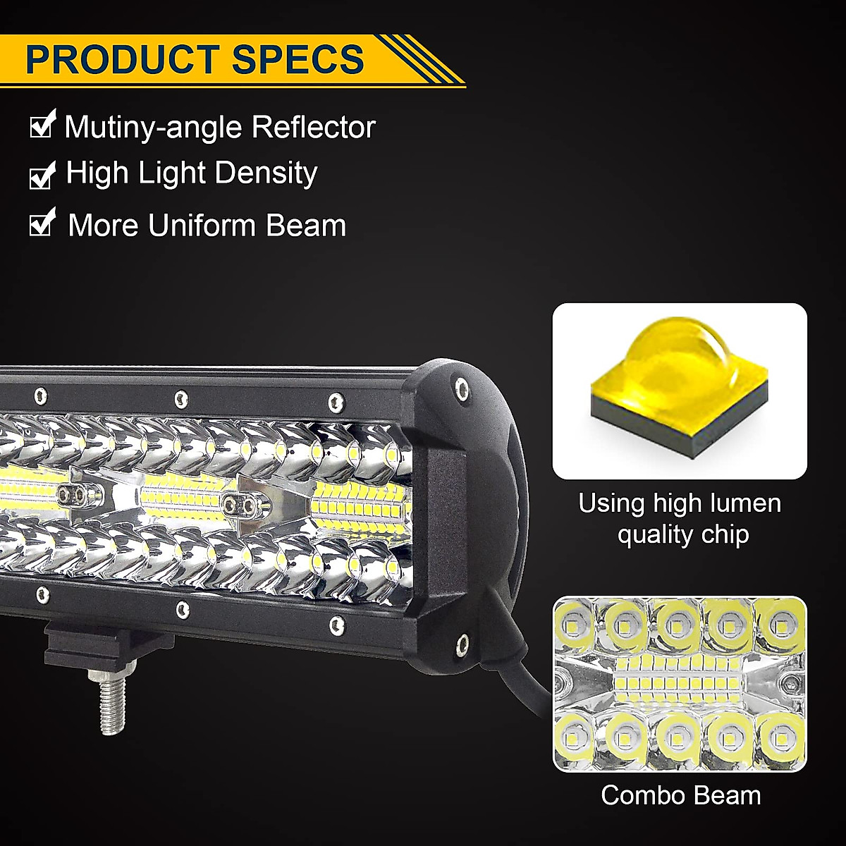 Willpower 15 inch 300W LED Light Bar Spot Flood Combo Triple Row Driving Light Off Road Lights LED Pods Cubes Rocks + Wiring Harness Kit for 4X4 4WD Car ATV UTV SUV Truck Tractor Trailer, 12V 24V DC