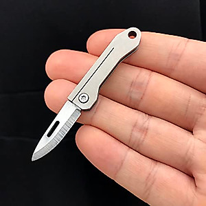 Juzpio Titanium Alloy Small Keychain Knife, Mini Folding Pocket Knife for Women Men, EDC Box Cutter (Titanium Alloy Handle/ 440c Steel Blade)