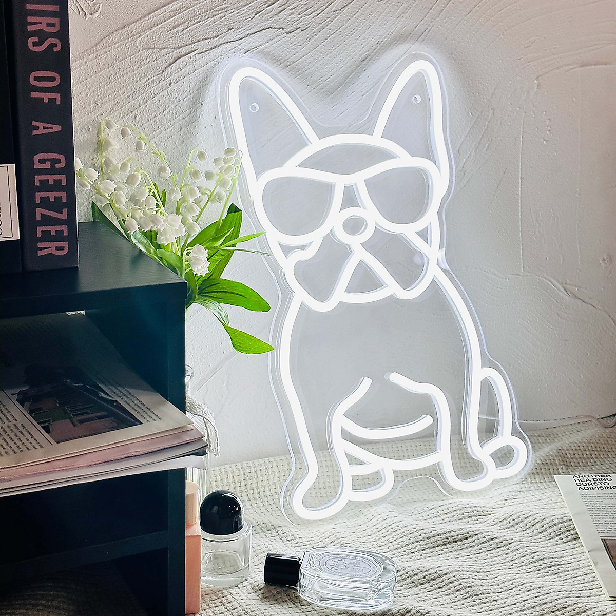 iPuppy French Bulldog Neon Sign Frenchie Wearing Glasses LED Neon Lights Fench Bulldog Accessories Decor Frenchie Decor French Bulldog Gifts