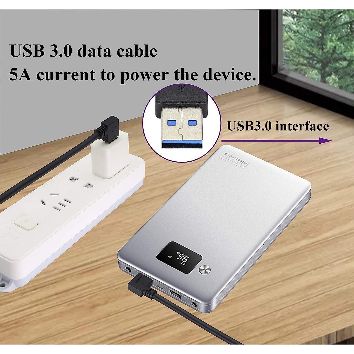 AAOTOKK 90 Degree USB 3.0 A Extension Cable Left & Right Angle USB 3.0 Type A Male to Male Charging and Data Transfer Cable for Hard Drive,Printers,Cameras,Mouse,Laptop Cooler(0.3M/1ft-Black)