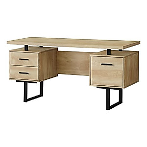 Monarch Specialties 7628 Computer Desk, Home Office, Laptop, Left, Right Set-up, Storage Drawers, 60" L, Work, Metal, Laminate, Natural, Black, Contemporary Desk-60 x 23.75 W x 30.25" H