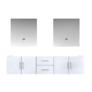 Lexora Geneva 80 in. W x 22 in. D Glossy White Double Bath Vanity and 30 in. LED Mirrors