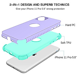 BENTOBEN iPhone 11 Pro Case, Phone Case iPhone 11 Pro, Heavy Duty 2 in 1 Full Body Rugged Shockproof Protection Hybrid Hard PC Bumper Drop Protective Girl Women Boy Men iPhone 11Pro Cover, Purple/Mint