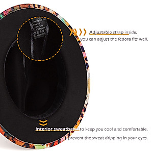 Gossifan Women Two Tone Wide Brim Fedora Felt Panama Hats Classic Belt Buckle Color Leopard/Black