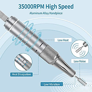 HUGMAPLE Professional 35000RPM Nail Drill for Acrylic Nails, Electric Nail File Machine for Remove Gel Polish Nail, Rechargeable Cordless E File with Bits & Foot Pedal for Manicure Salon Home, White