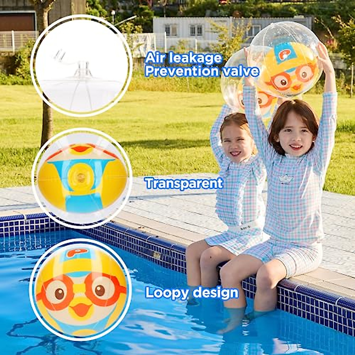 ARAKHAN Winnie Connie 16 Inch Clear Inflatable Beach Ball for Kids - Loopy Cartoon Character Pororo Style - Beachball for Swimming Pool Party Favors and Children Toy for Water Play