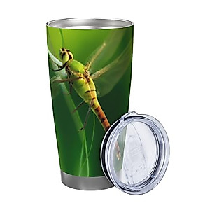 jshmgchw 3d Dragonfly Print 20oz Tumbler, Car Cup With Lid And Straw, Spill-Proof, Stainless Steel Double Wall Vacuum Insulated Reusable Coffee Travel Mug, For Cold Drinks, Hot Beverage