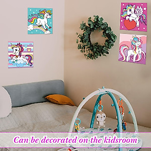 Sherr 12 Pcs Pre Printed Canvas Cute Canvas Painting Set for Kids Printed Canvas to Paint Canvas Set Theme Canvas Painting for Party Favor(8 x 8 Inch, Unicorn)