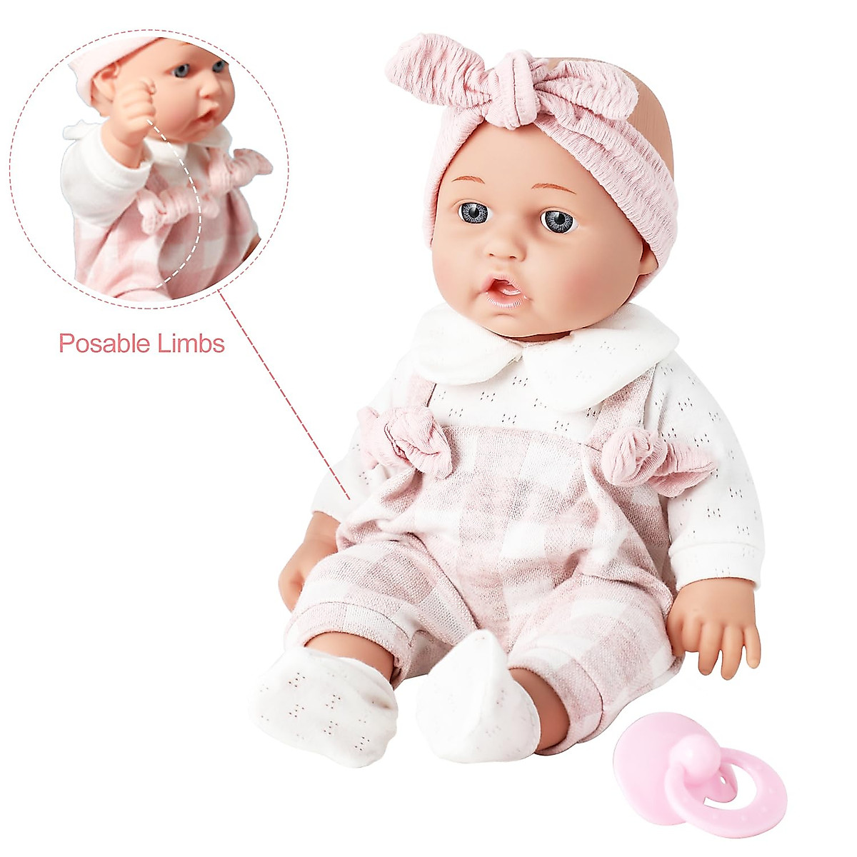 Enjoyin 12'' Baby Doll in Gift Box with Pink Cloths, Pacifier, 13''x13'' Microfabric Blanket, and Feeding Bottle. Gift Idea for Ages 3+