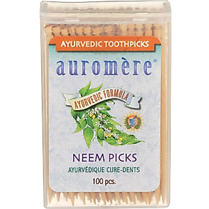 Auromere Ayurvedic Neem Toothpicks - Vegan, Natural, Non GMO, Made from Birchwood (100 Count), 2 Pack