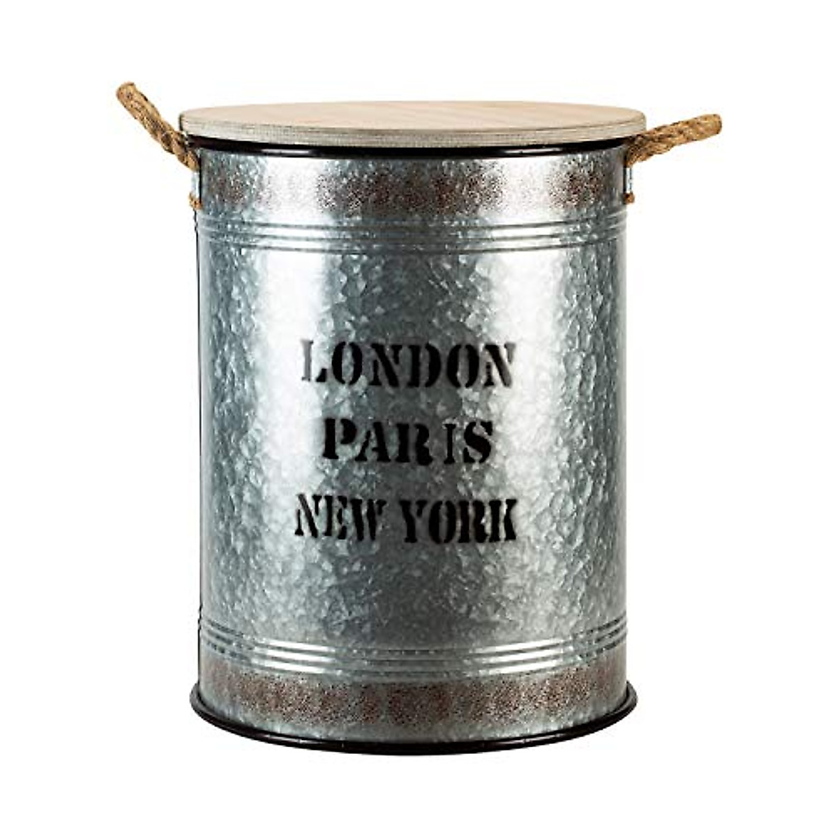 Organize It All Cobblestone Metal Storage Bin Décor, Set of 2 Multi Sized, with Wooden Lid and Handles, in Grey